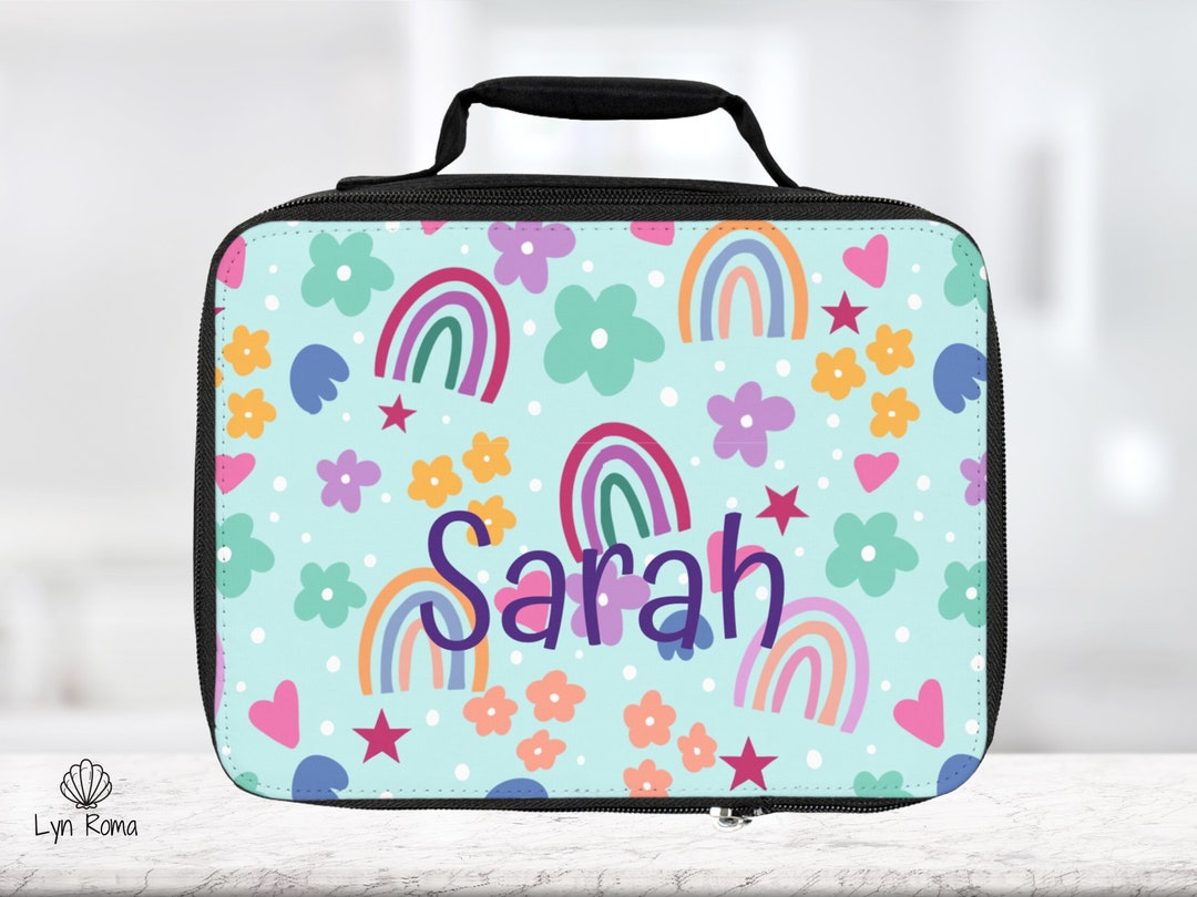 Rainbow Lunch Box With Hearts and Flowers. Personalized Lunch Box. 10 ...