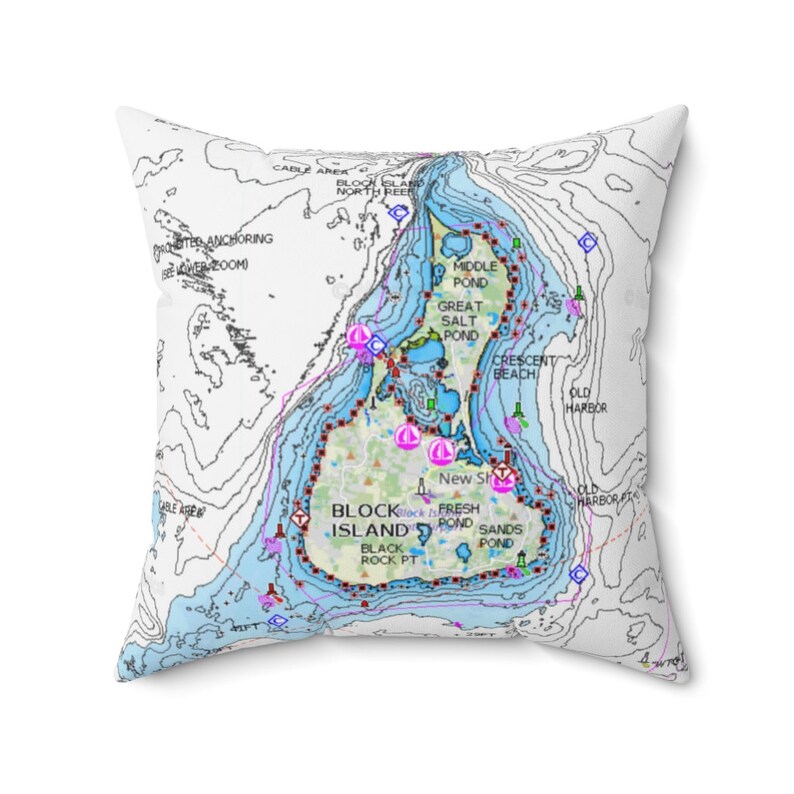 Block Island Nautical Map Pillow and Cover. Coastal Home - Etsy