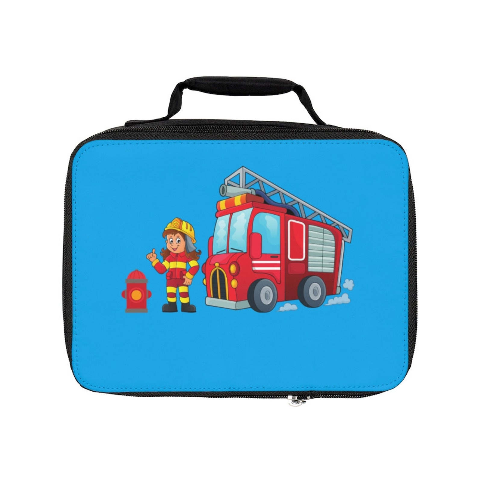 Girl Firefighter. Red Fire Truck. Personalized Lunch Box. 10" X 7.5" X ...