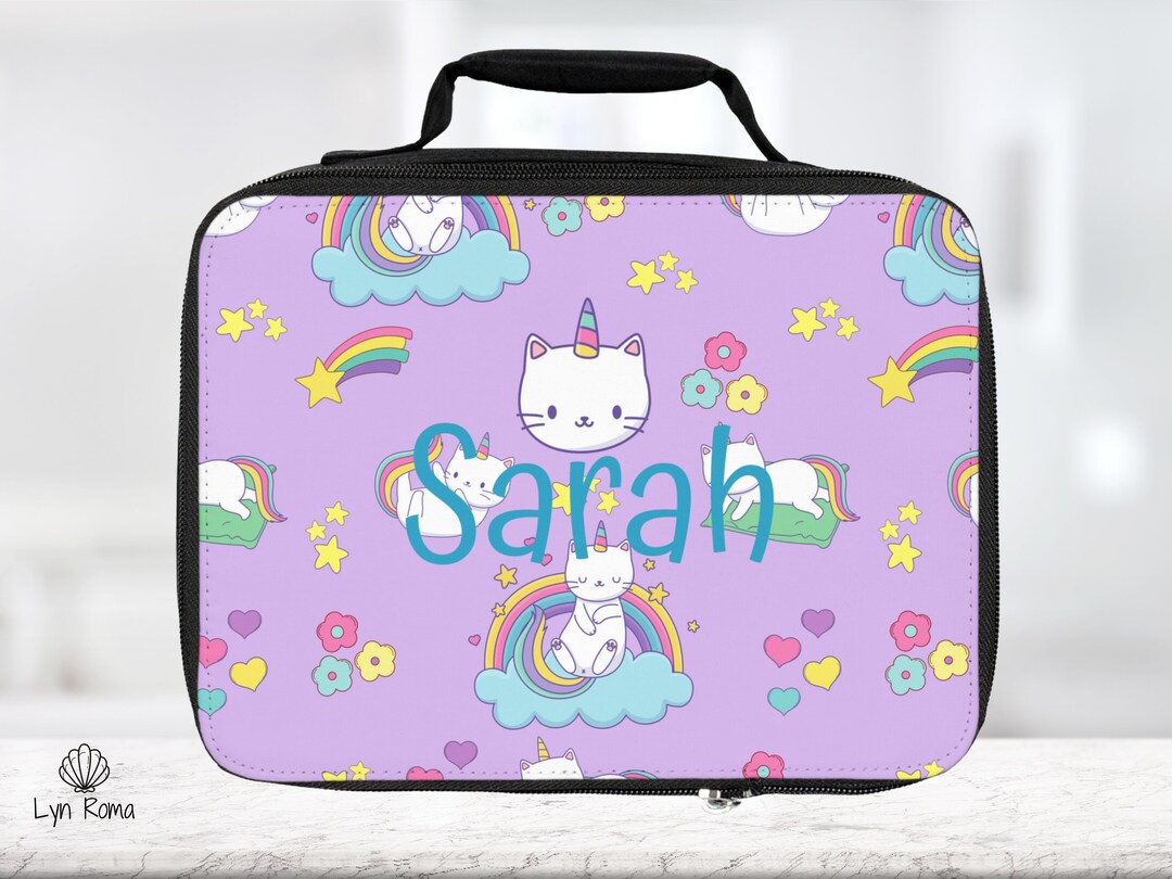 Personalized Unicorn Cat Lunch Box: Rainbow Kids School Bag, Custom ...