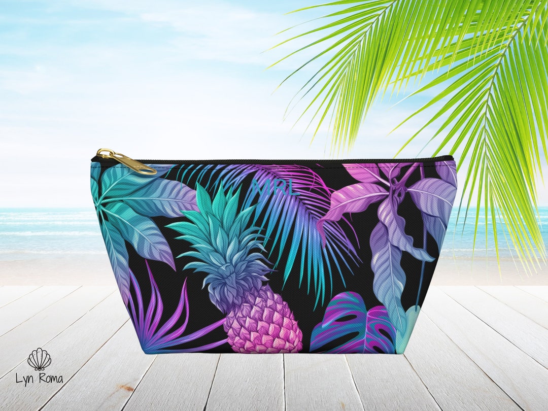 Tropical Palm Leaf Print, Personalized Accessory Bag. Custom Gift ...