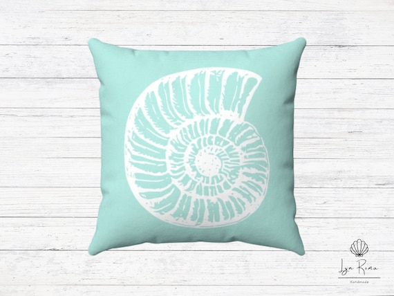 Aqua Blue Seashell Pillow Coastal Home Decor Square Pillow | Etsy