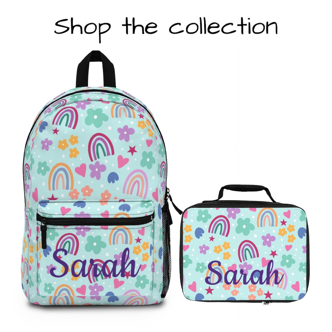 Rainbows in Pink Purple Blue and Green. Personalized Backpack - Etsy