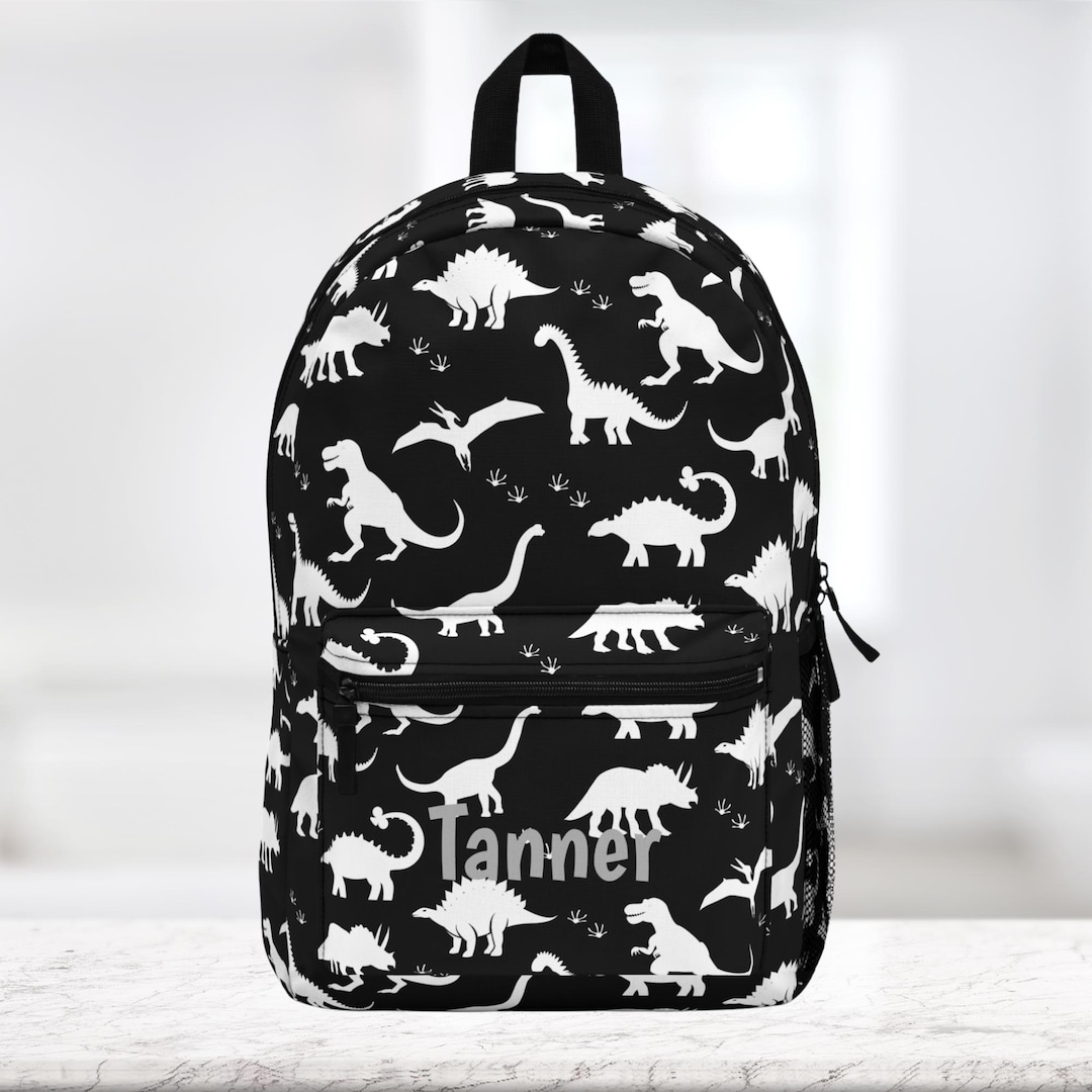 Personalized Dinosaur Backpack: Black & White Travel School Bag, Custom ...