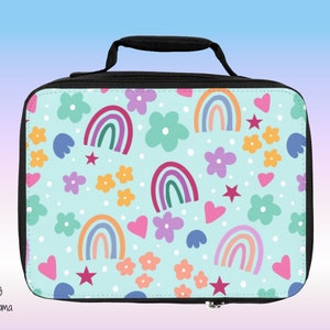 Rainbow Lunch Box With Hearts and Flowers. Personalized Lunch Box. 10 ...