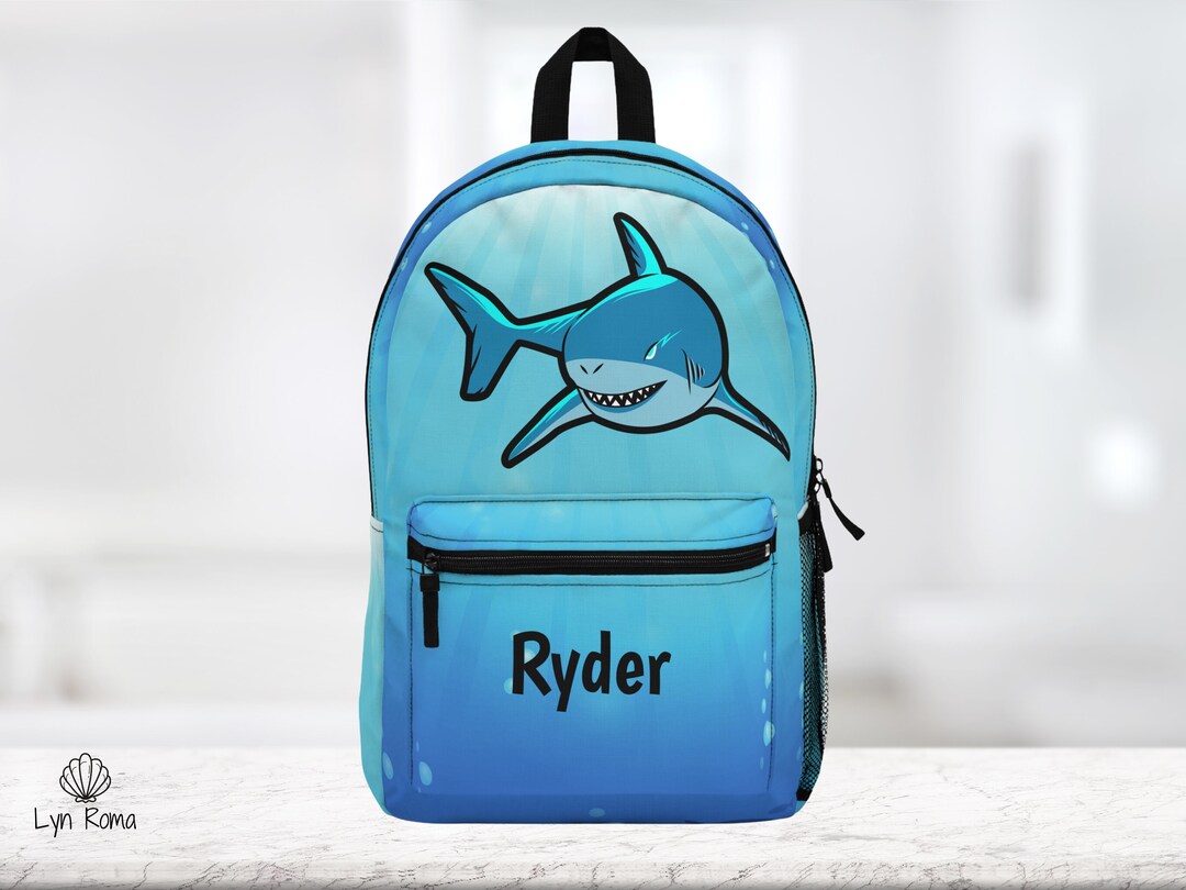 Shark Backpack, Blue School Bag. Personalized Backpack 18" X 13" X 5 ...