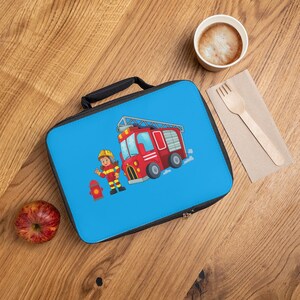 Girl Firefighter. Red Fire Truck. Personalized Lunch Box. 10" X 7.5" X ...