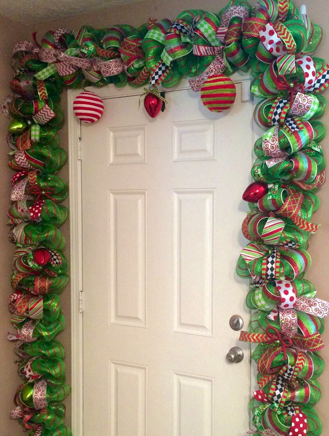 Whimsical Christmas Garland - Red and Green Door Garland - Christmas ...