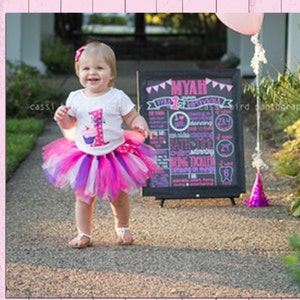 Chevron Pink and Purple First Birthday Chalkboard Poster 1st Birthday ...