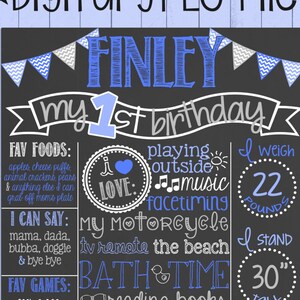 Chevron Blue First Birthday Chalkboard Poster Boy 1st Birthday Chalk ...