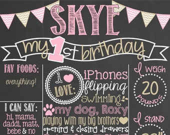 Chevron Pink and Purple First Birthday Chalkboard Poster | Etsy