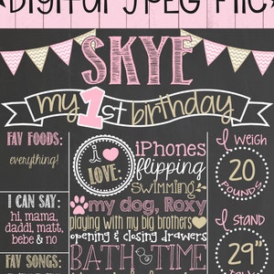 Chevron Pink and Gold First Birthday Chalkboard Poster Girl 1st ...