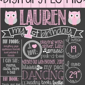 Owl Theme Birthday Chalkboard Poster Printable Birthday Board ...