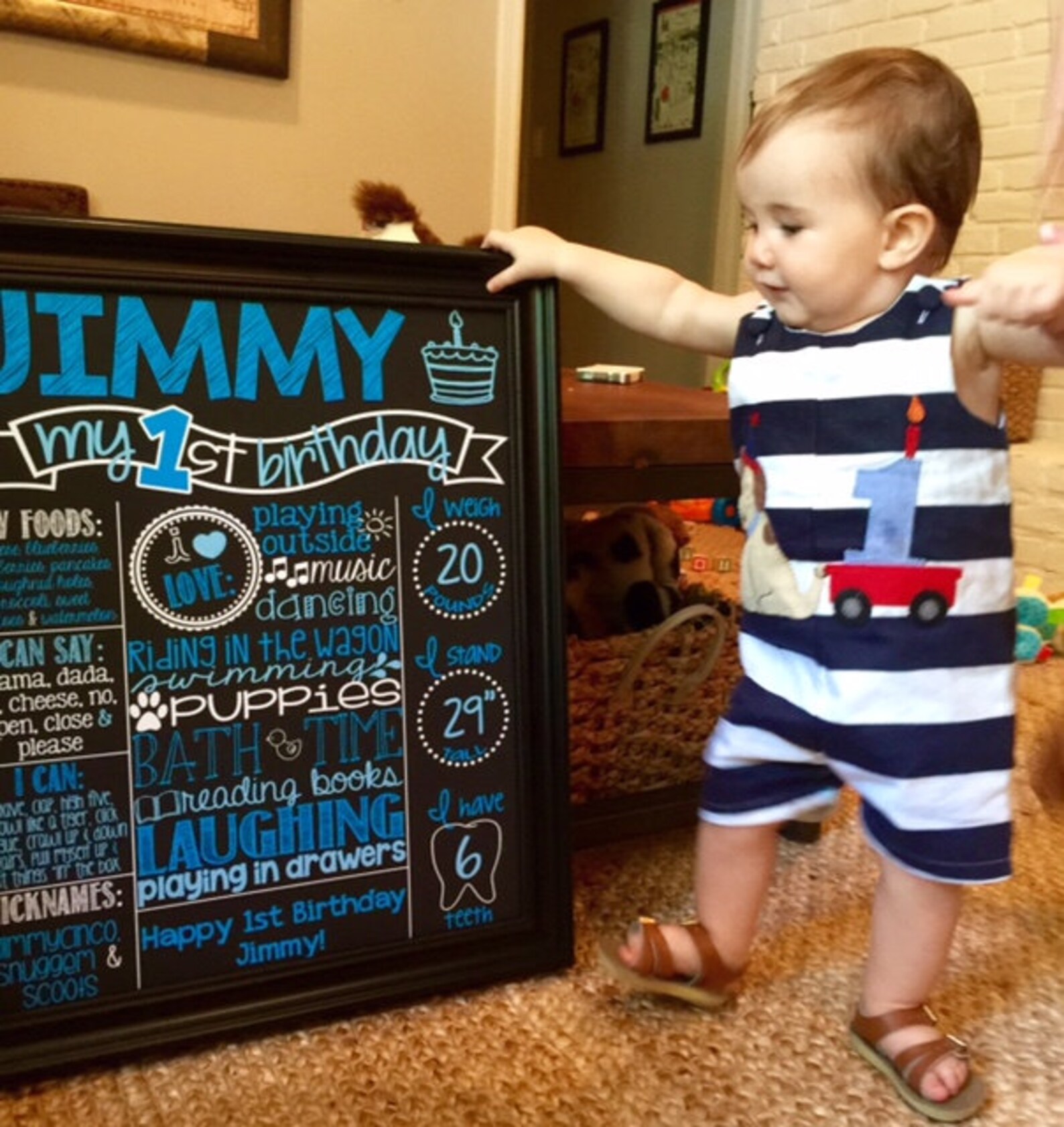Blue First Birthday Chalkboard Poster Boy 1st Birthday Chalk - Etsy