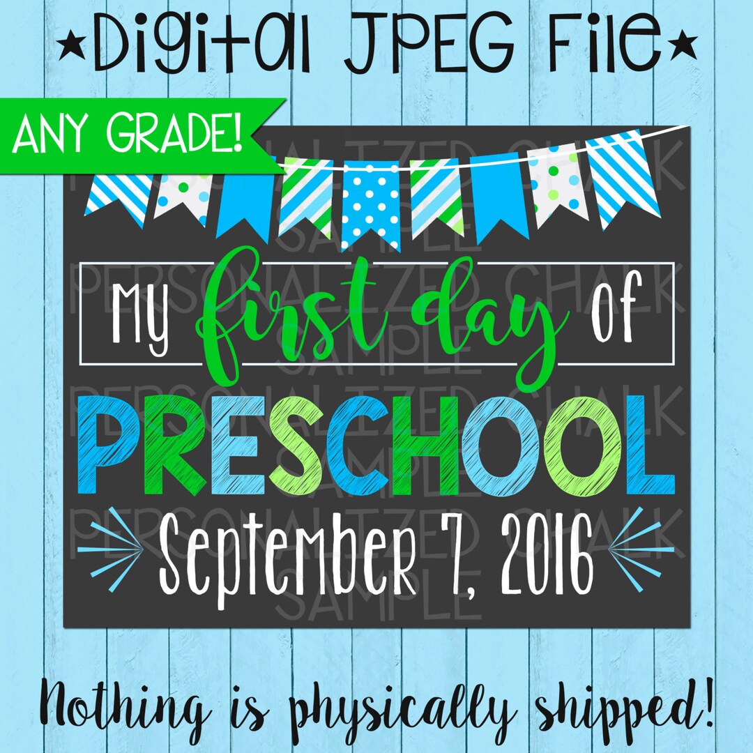 First Day of School Chalkboard Poster Printable Pre-k Preschool Photo ...