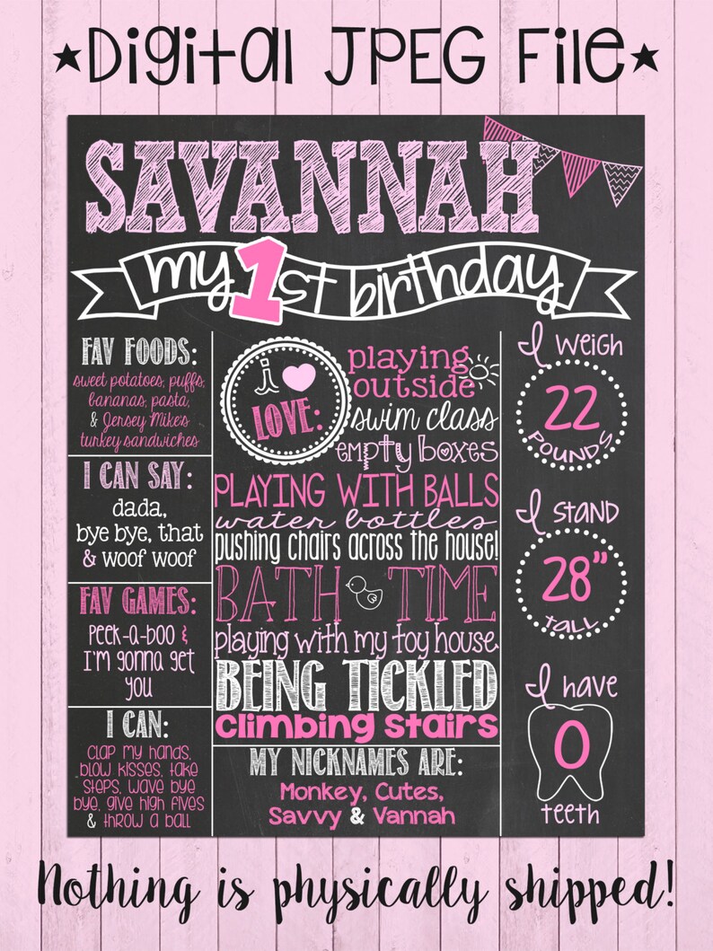 Chevron Pink First Birthday Chalkboard Poster Girl Birthday - Etsy