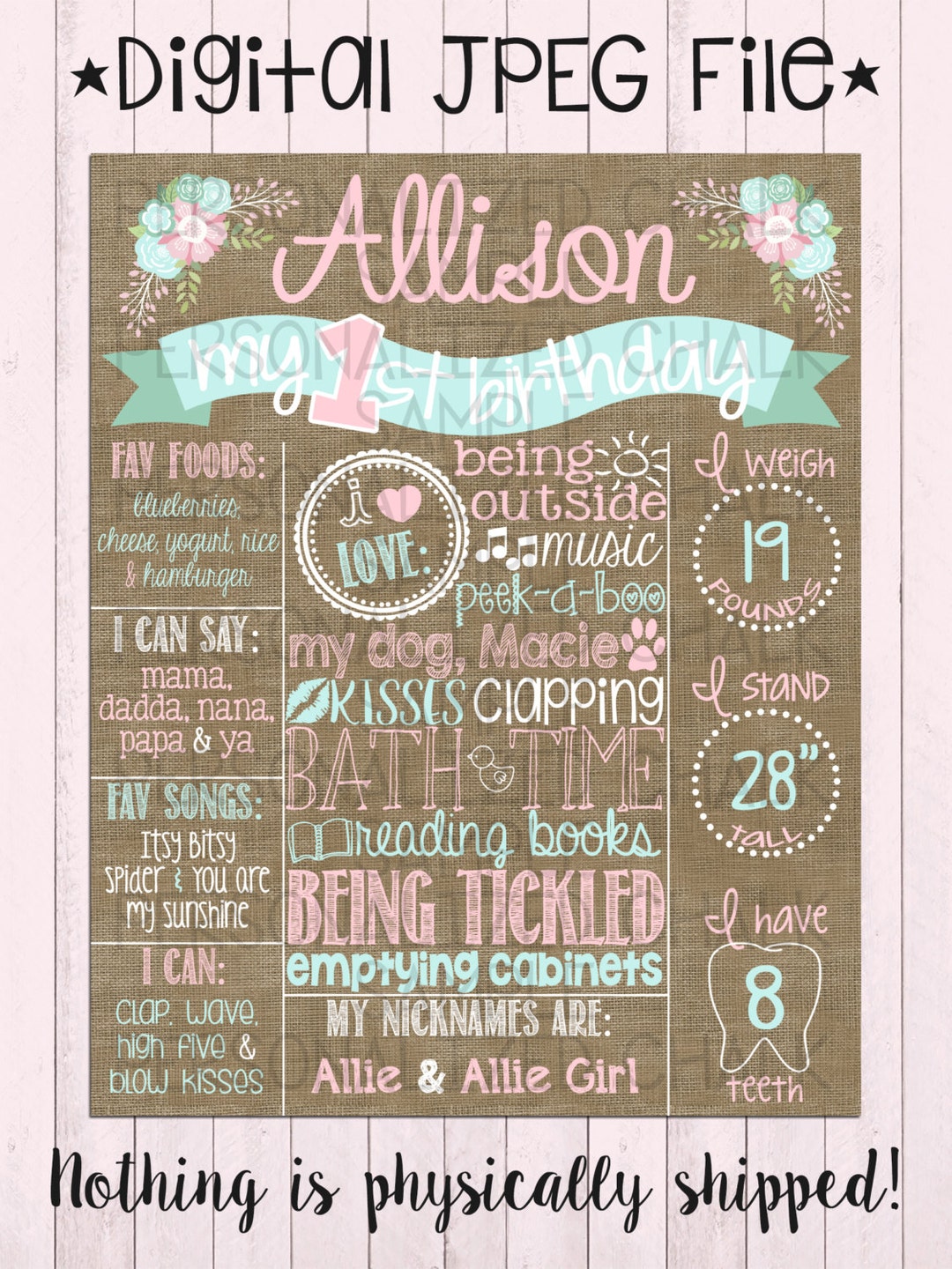 Burlap First Birthday Board Shabby Chic Birthday Vintage - Etsy