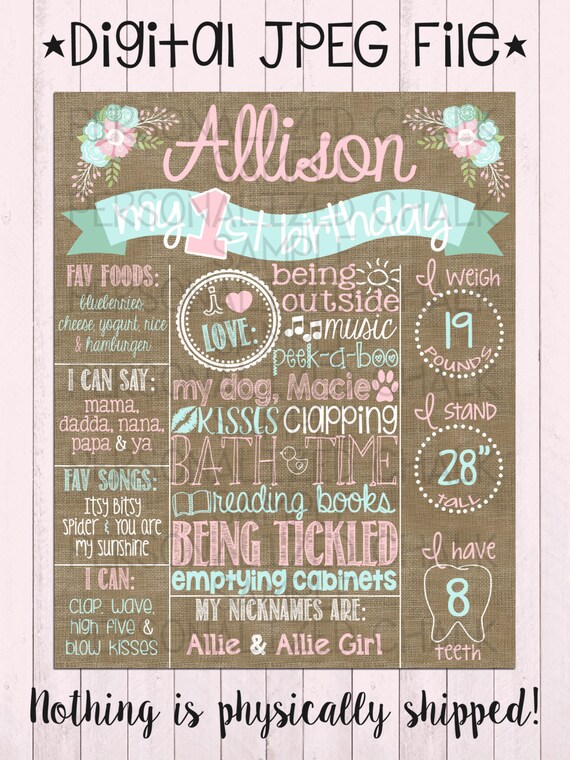 Burlap First Birthday Board Shabby Chic Birthday Vintage | Etsy