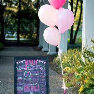 Chevron Pink and Purple First Birthday Chalkboard Poster 1st Birthday ...