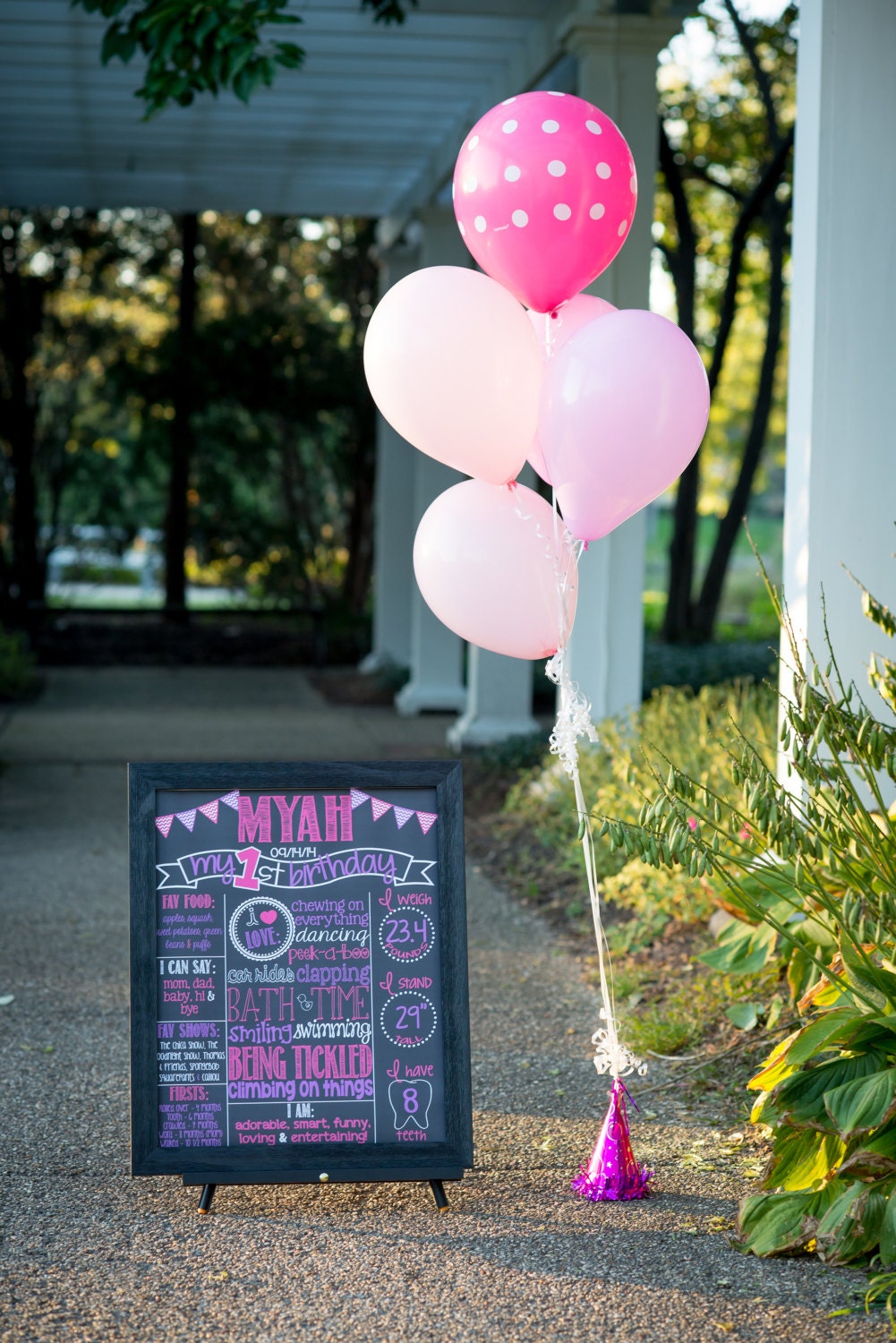 Chevron Pink and Purple First Birthday Chalkboard Poster 1st | Etsy