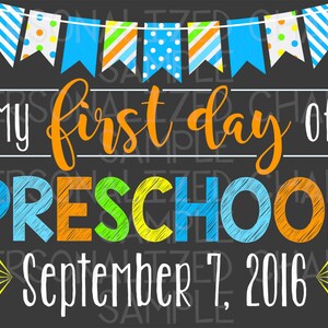 First Day of School Chalkboard Poster Printable Pre-k Preschool Photo ...