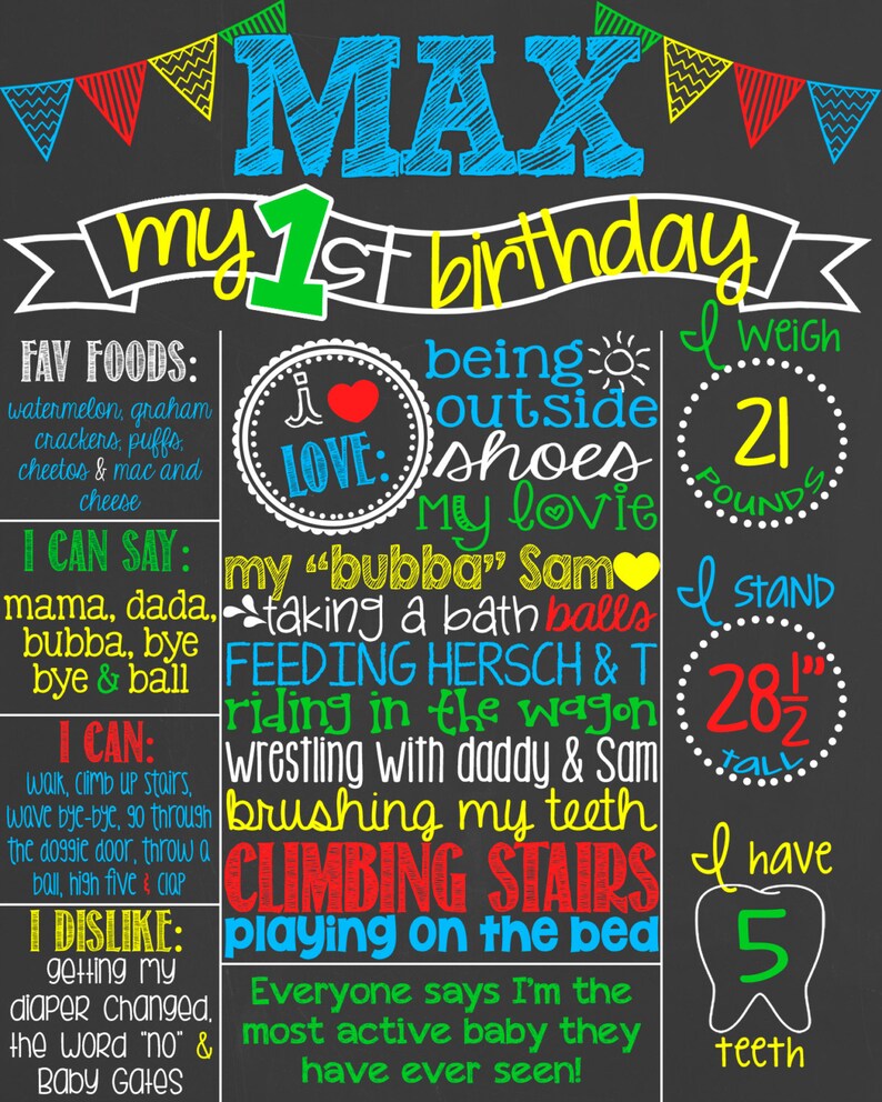 Chevron Primary First Birthday Chalkboard Poster Boy 1st - Etsy