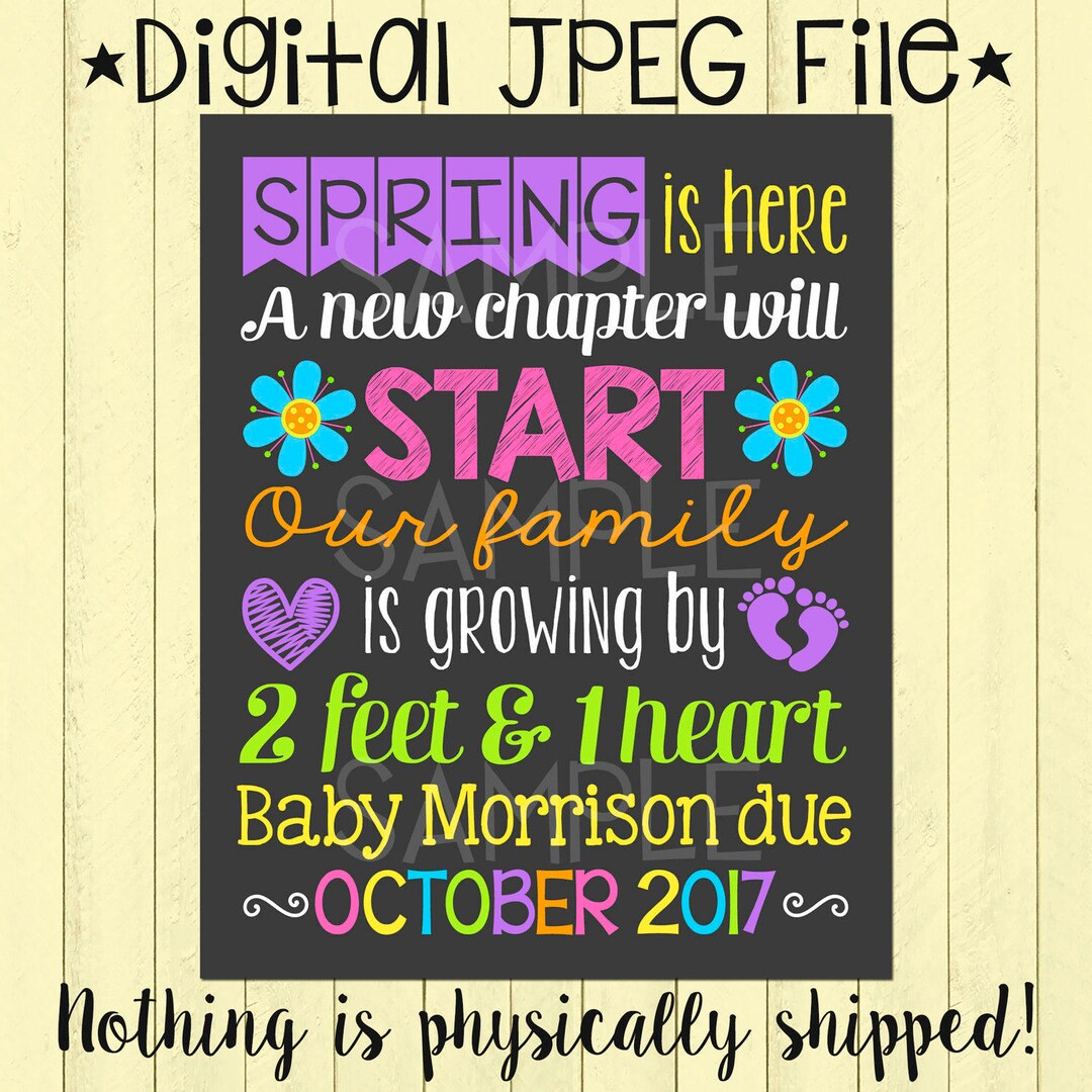 Spring Pregnancy Announcement Chalkboard Poster Printable Spring is ...
