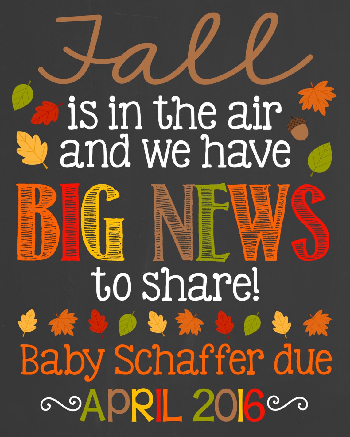 Fall Pregnancy Announcement Chalkboard Poster Printable Fall - Etsy