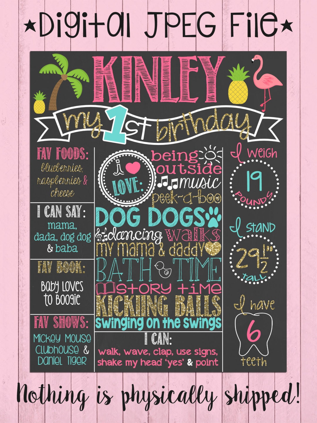 Pink Flamingo First Birthday Chalkboard Poster Birthday Chalk Board ...