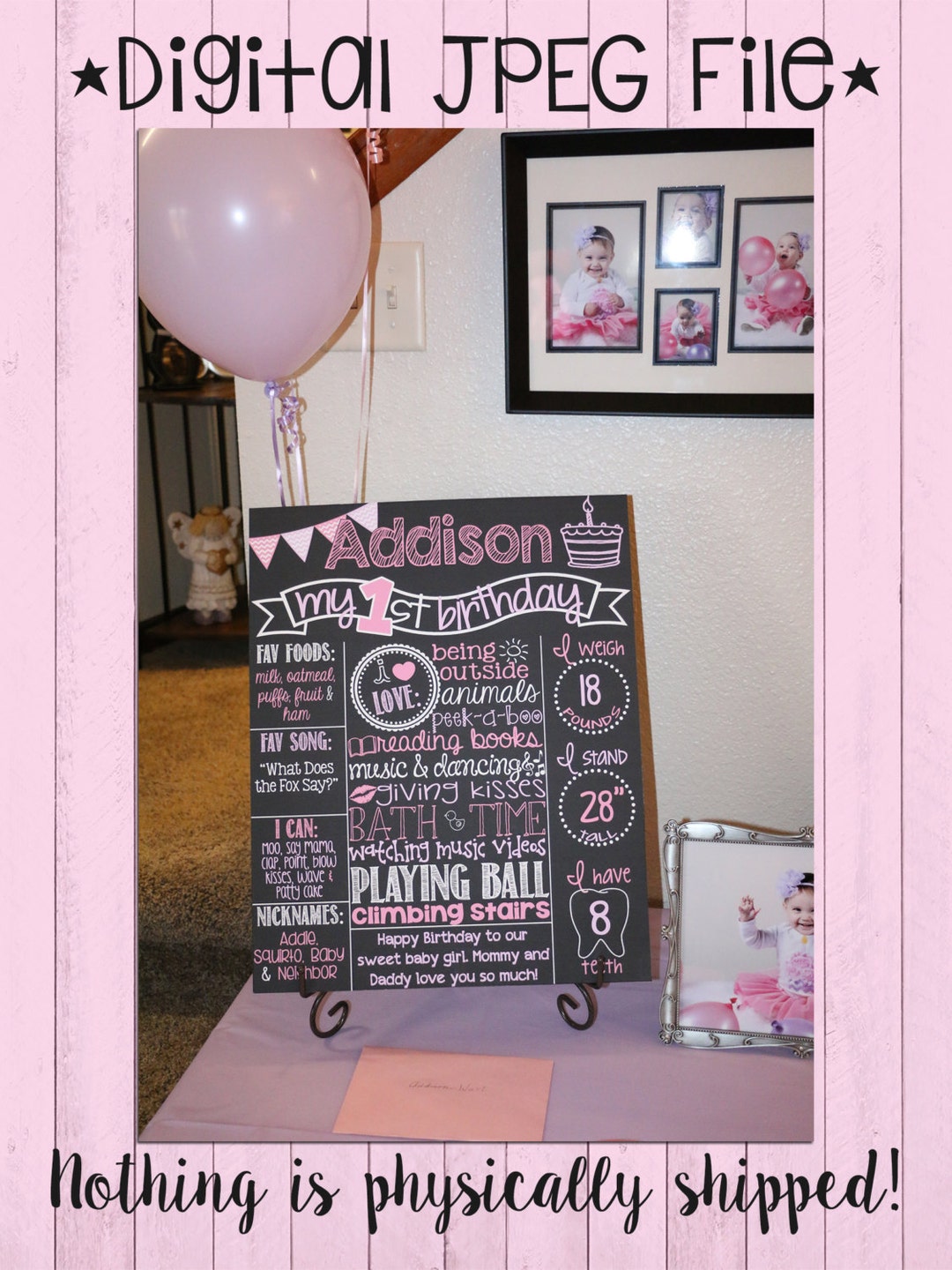 Chevron Pink and Purple First Birthday Chalkboard Poster Girl Birthday ...