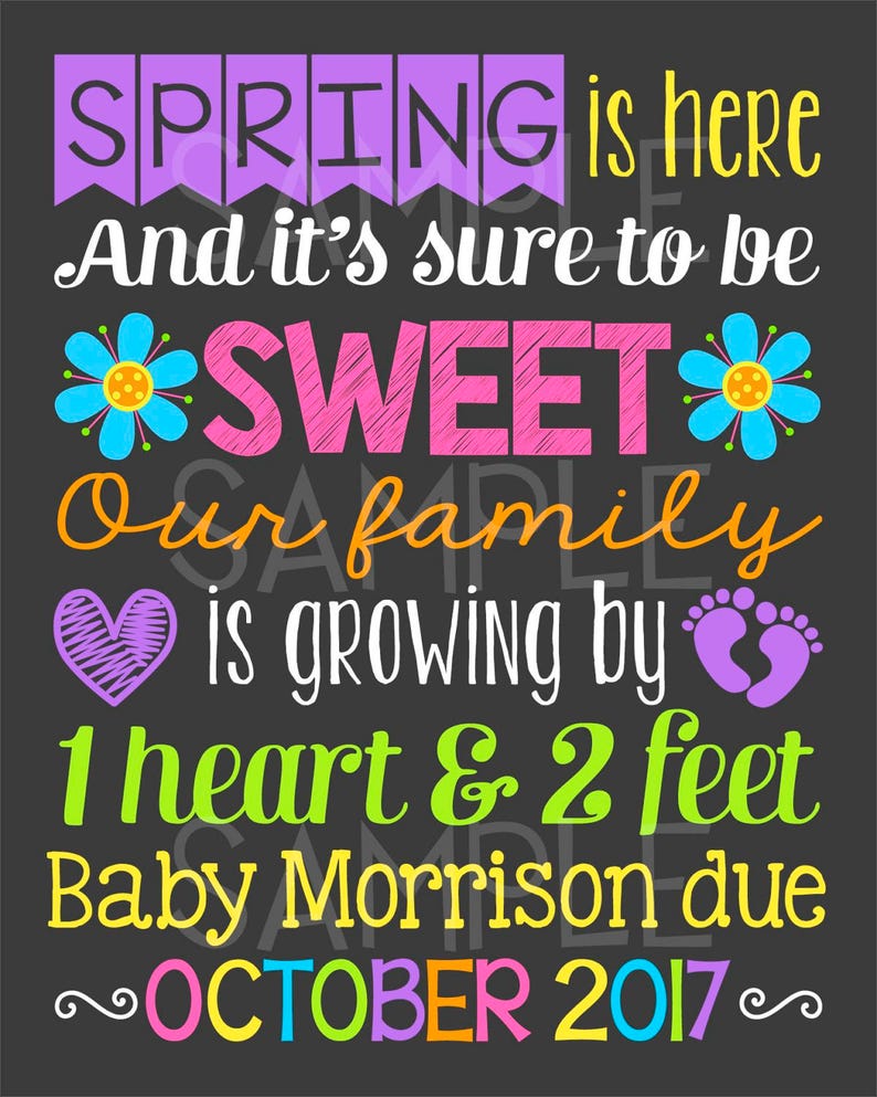 Spring Pregnancy Announcement Chalkboard Poster Printable - Etsy