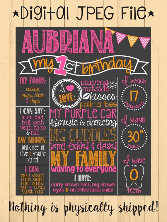 Chevron Pink and Orange Birthday Chalkboard Bright Pink and | Etsy