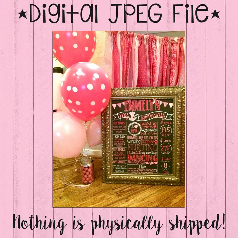 Pink Chevron First Birthday Chalkboard Poster Girl 1st | Etsy