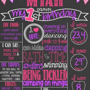 Chevron Pink and Purple First Birthday Chalkboard Poster 1st Birthday ...