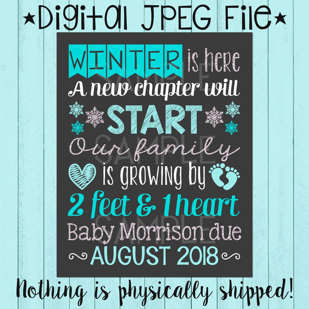 Winter Pregnancy Announcement Chalkboard Poster Printable Winter is ...