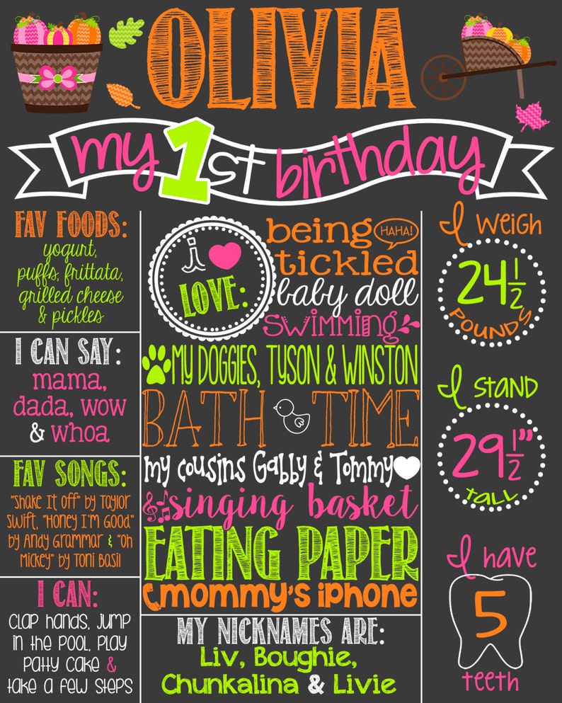 Chevron Fall First Birthday Chalkboard Poster 1st Birthday - Etsy