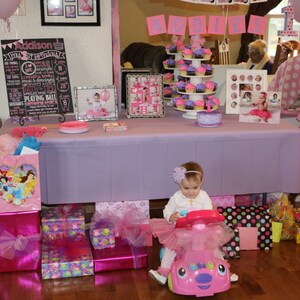 Chevron Pink and Purple First Birthday Chalkboard Poster Girl Birthday ...