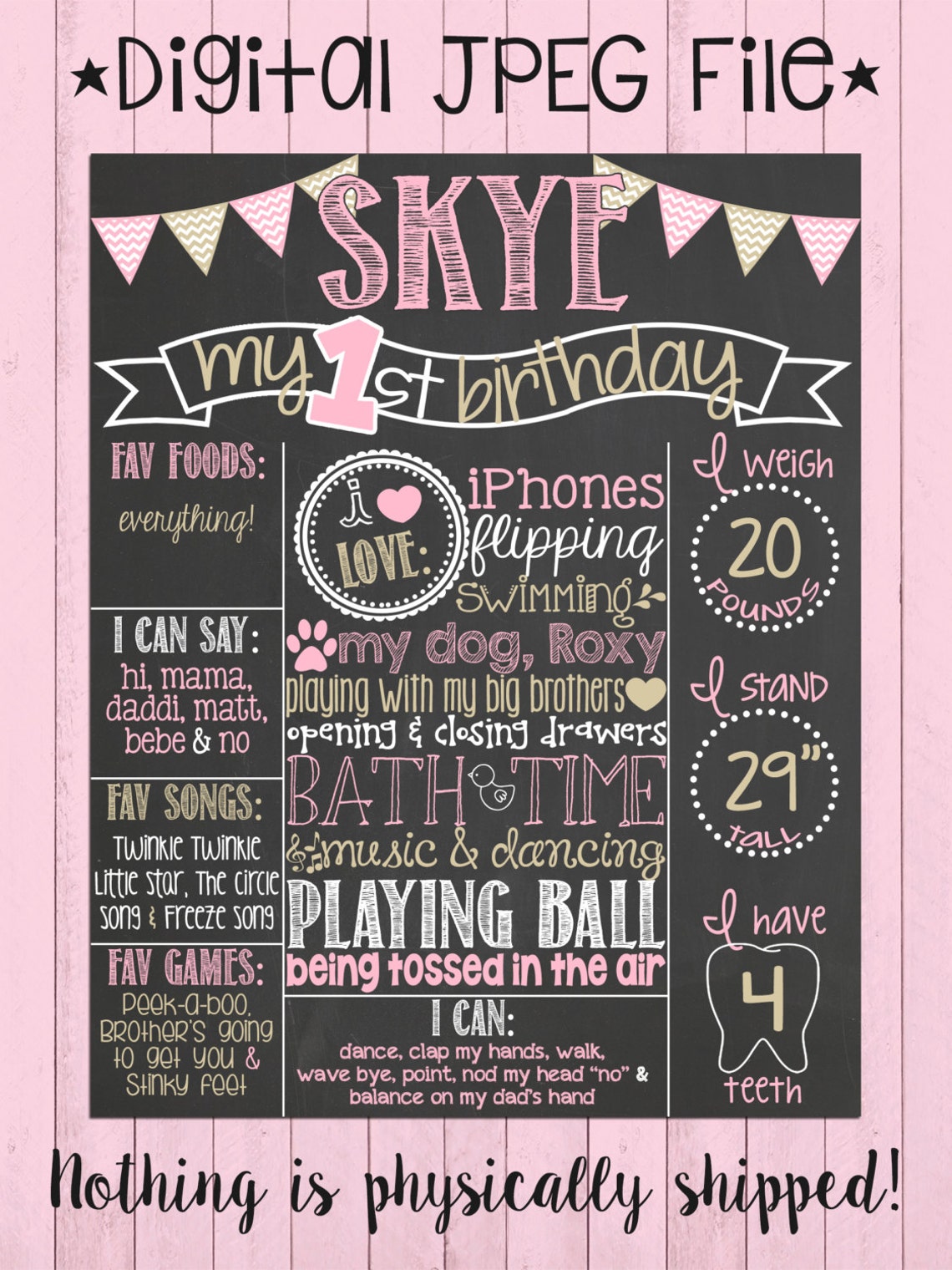 Chevron Pink and Gold First Birthday Chalkboard Poster Girl - Etsy