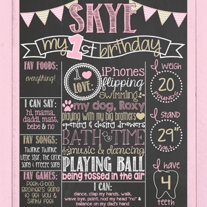 Chevron Pink and Gold First Birthday Chalkboard Poster Girl | Etsy