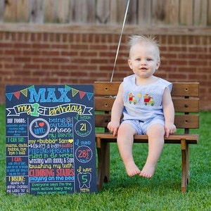 Chevron Primary First Birthday Chalkboard Poster Boy 1st Birthday ...