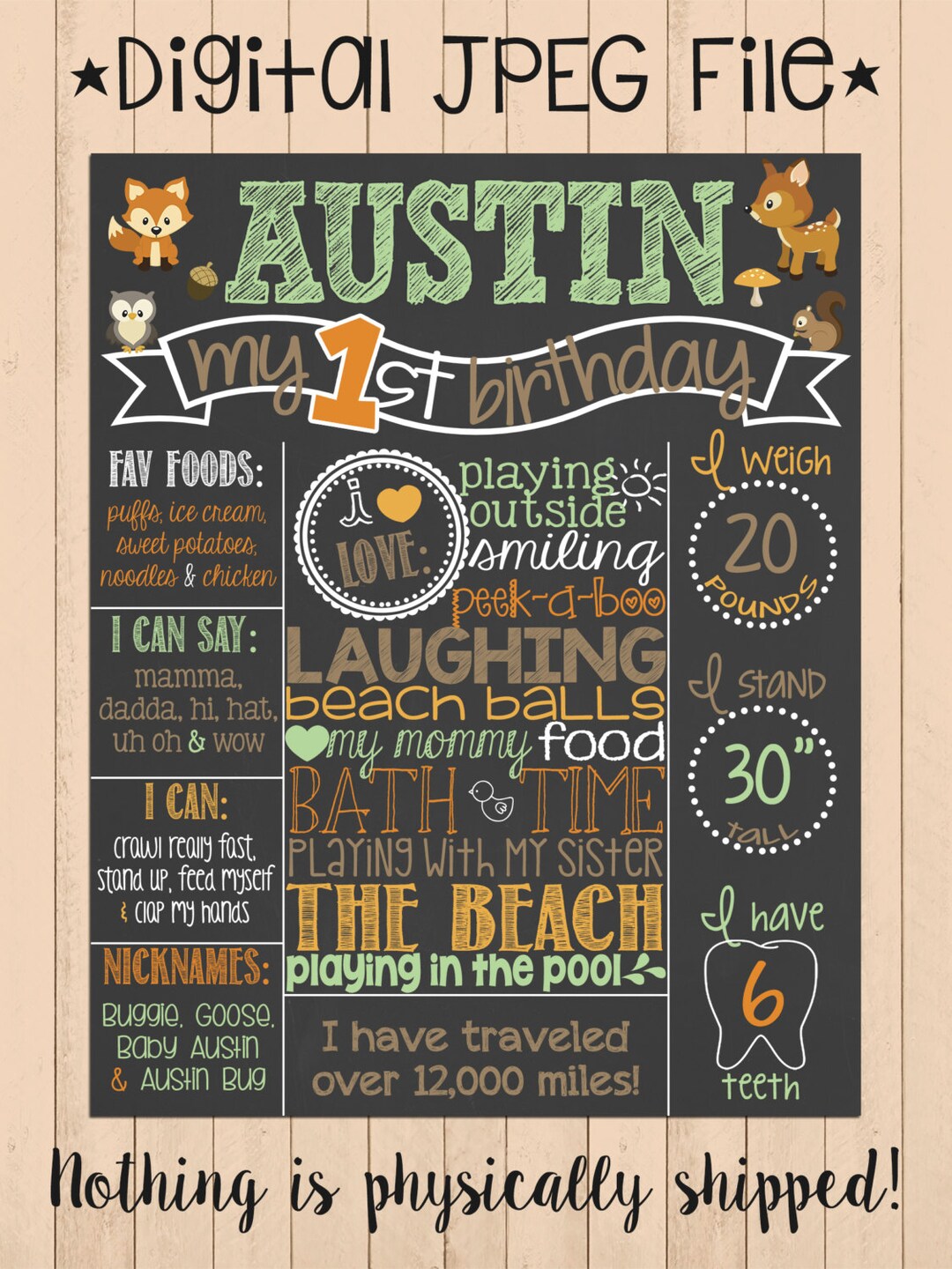 Forest Theme Birthday Chalkboard Poster Customized Birthday Board Deer ...