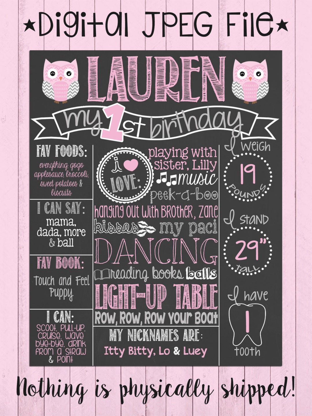 Owl Theme Birthday Chalkboard Poster Printable Birthday Board ...
