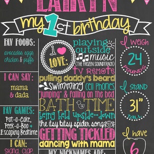 Chevron Pink and Teal and Yellow First Birthday Chalkboard Poster Girl ...