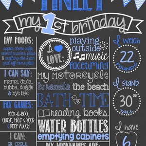 Chevron Blue First Birthday Chalkboard Poster Boy 1st Birthday Chalk ...