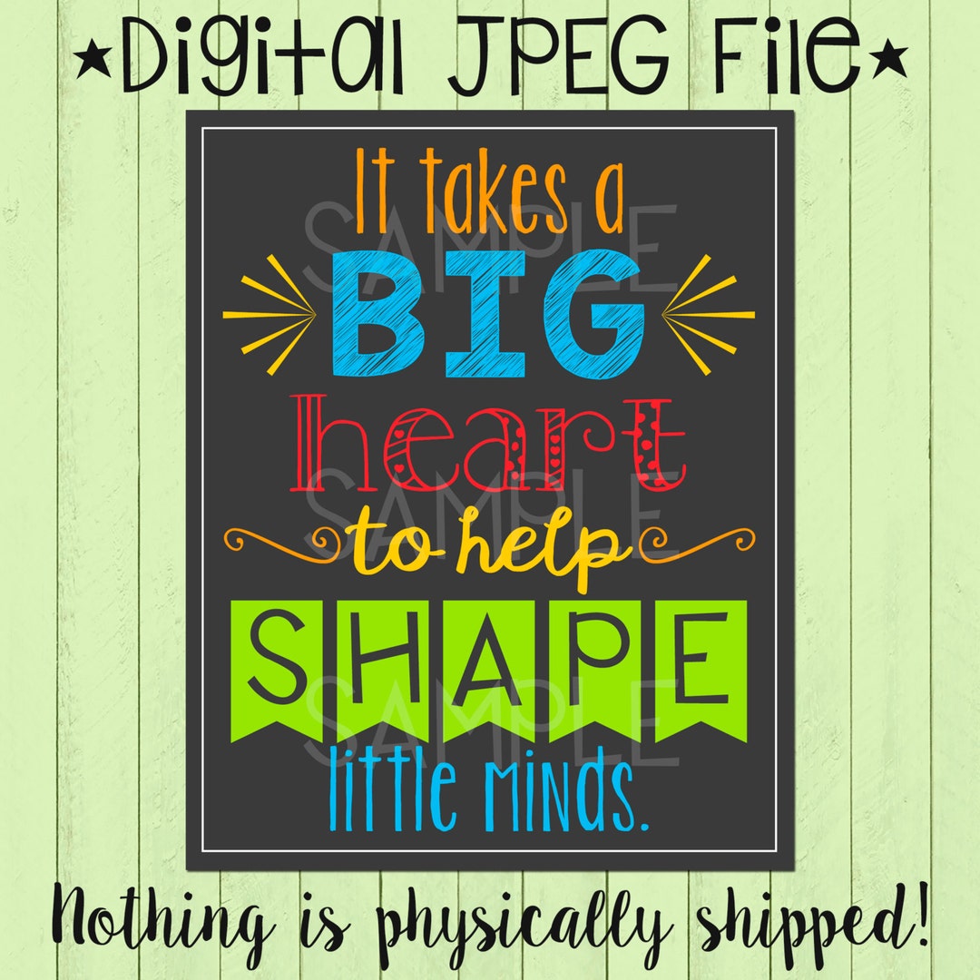 It Takes a Big Heart Classroom Wall Decor Teacher Appreciation Gift ...