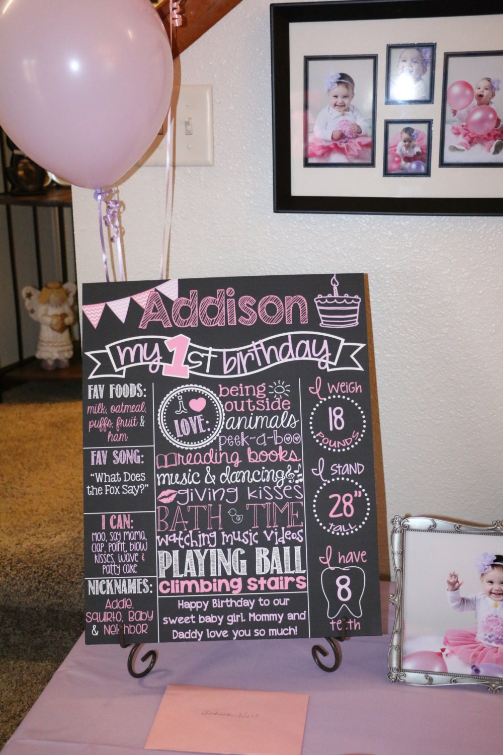 Chevron Pink and Purple First Birthday Chalkboard Poster | Etsy