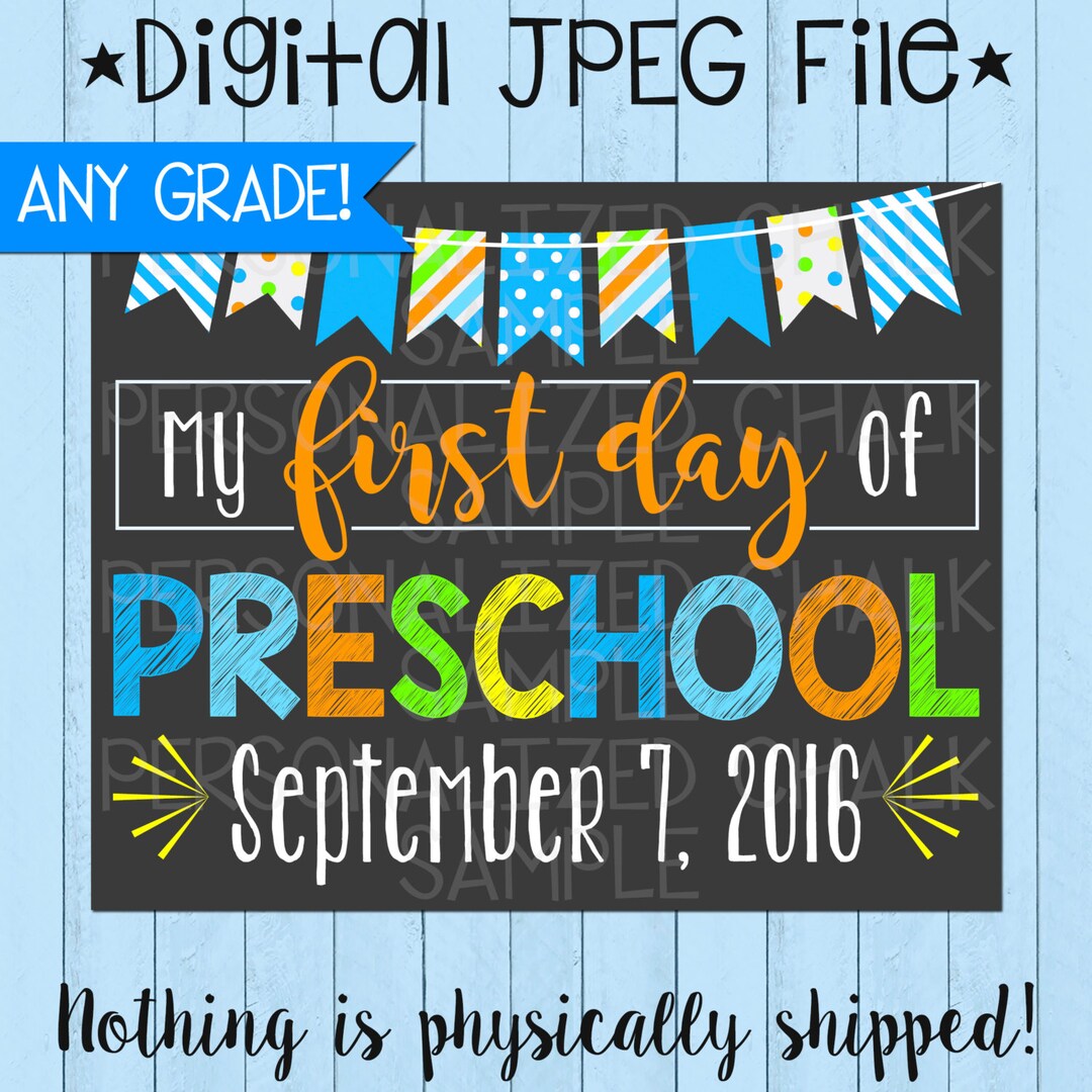 First Day of School Chalkboard Poster Printable Pre-k Preschool Photo ...
