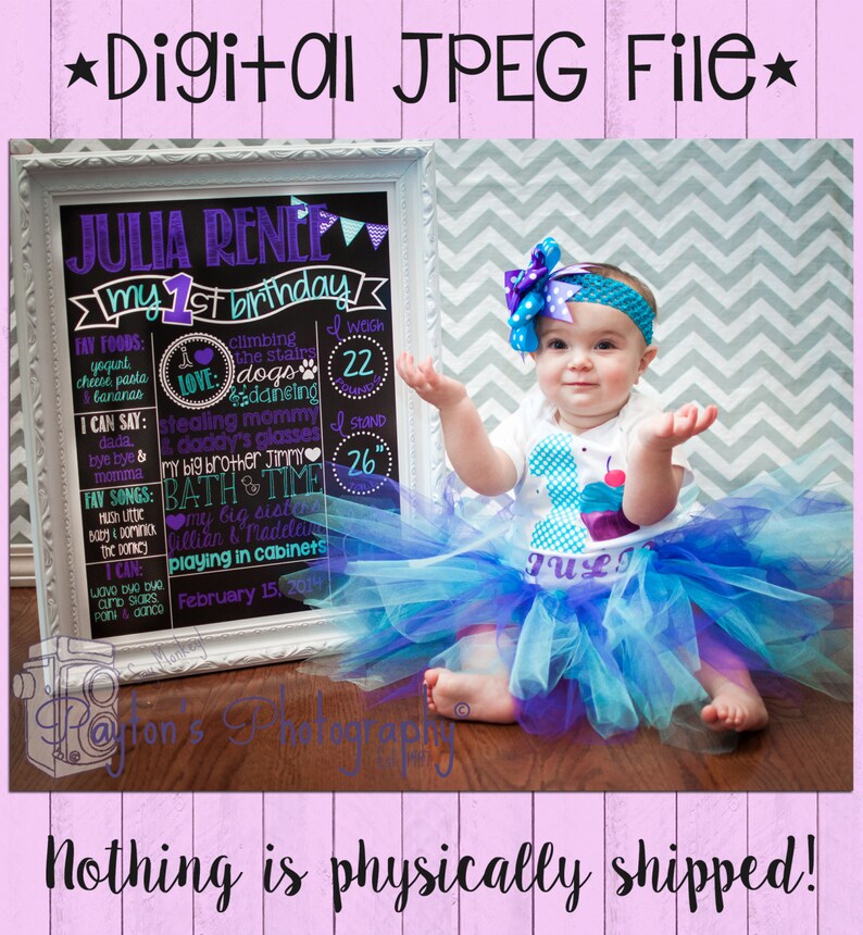 Chevron Purple and Aqua First Birthday Chalkboard Poster | Etsy