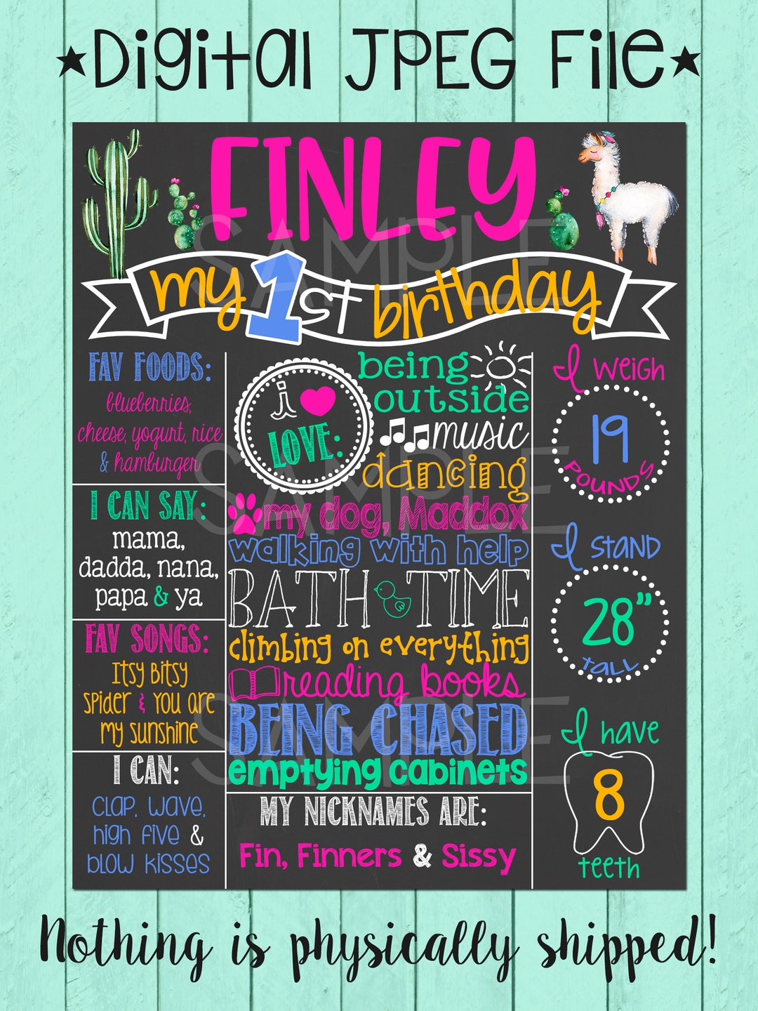 Alpaca Birthday Chalkboard Girl Birthday Chalkboard Birthday Board ...