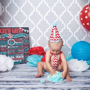 Chevron Red and Aqua First Birthday Chalkboard Poster 1st Birthday ...